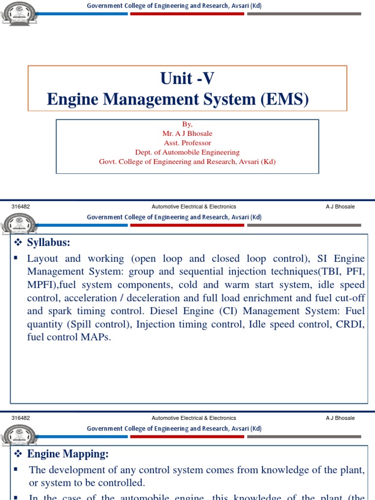 Unit - V Engine Management System (EMS) | PDF | Fuel Injection | Diesel ...