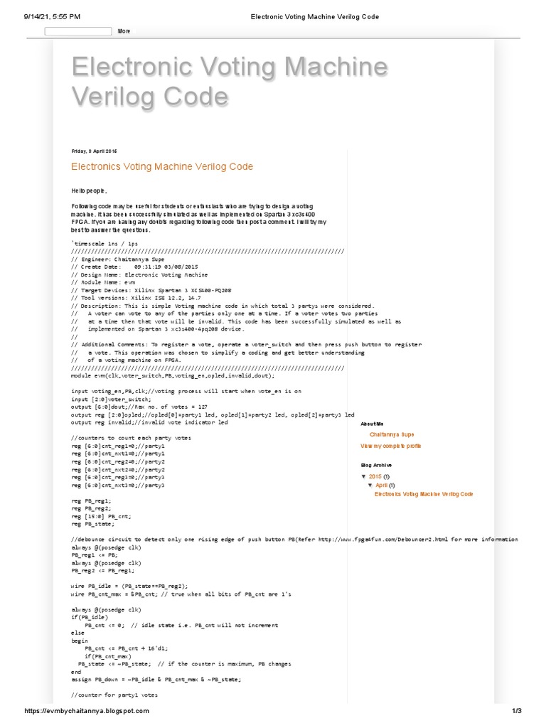 Electronic Voting Machine Verilog Code Pdf Field Programmable Gate Array Electronic Voting 2917
