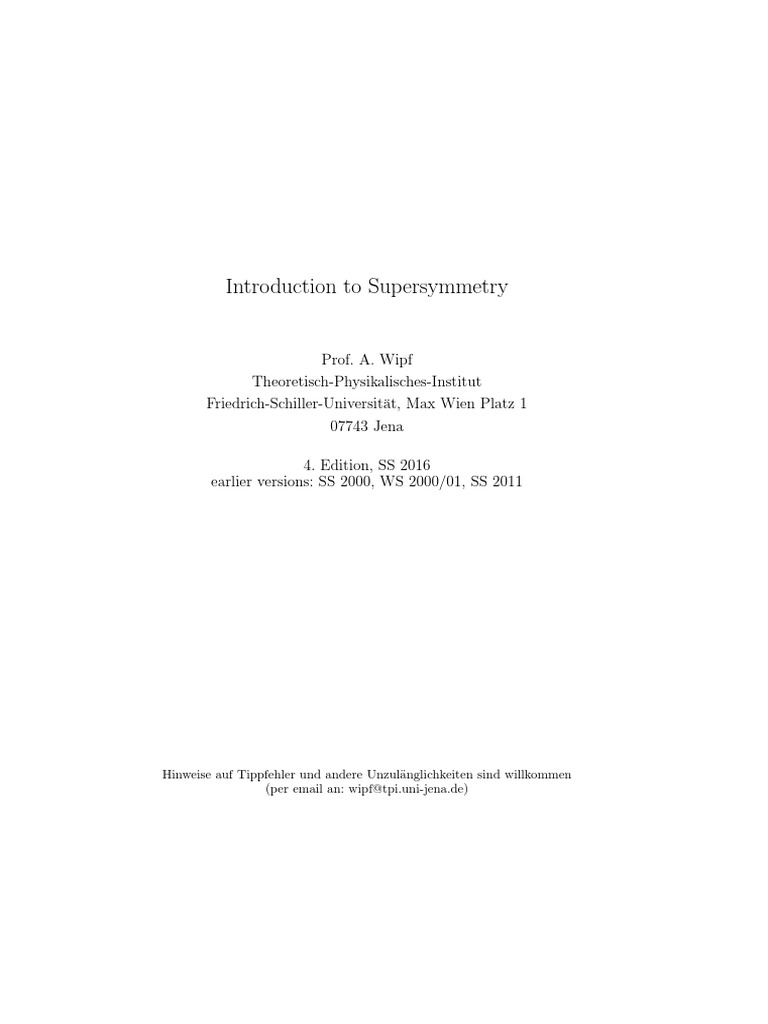 A. Wipf - Introduction To Supersymmetry | PDF | Elementary Particle ...