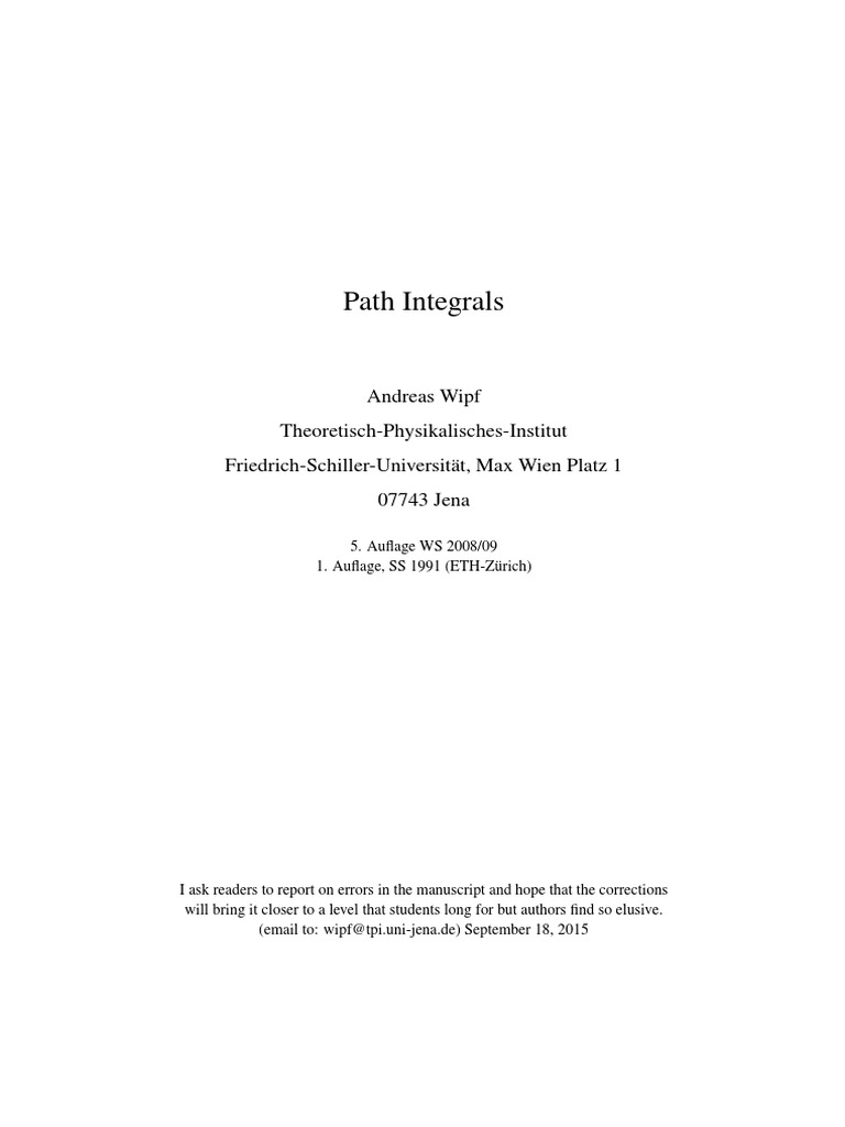 A. Wipf - Path Integrals | PDF | Quantum Field Theory | Quantization ...