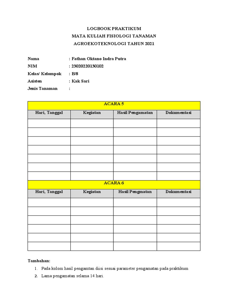 Logbook Praktikum Fisiologi Tanaman 2021 | PDF