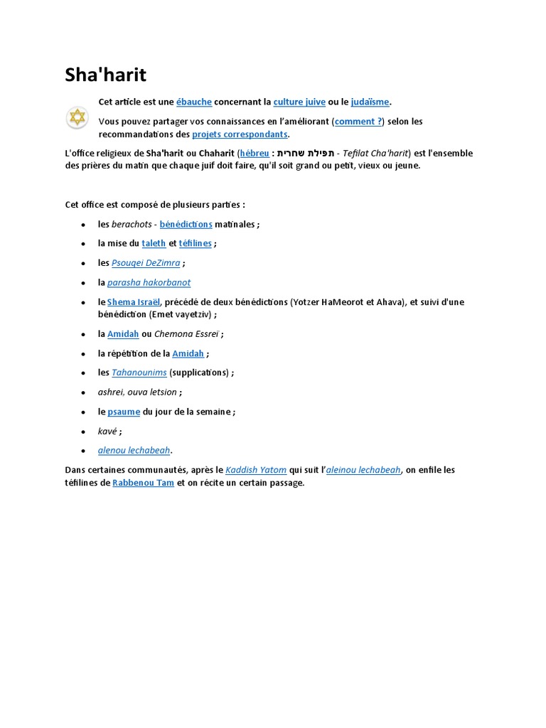 Prières du matin : Sha'harit en français | PDF | Prière juive | Prière