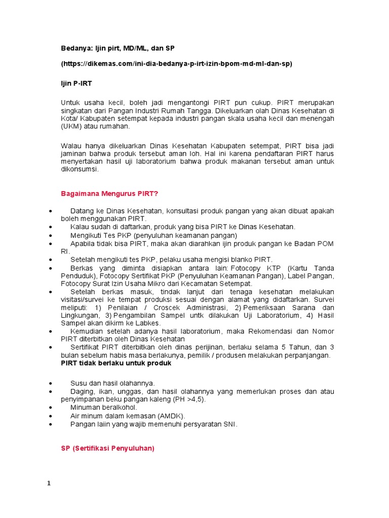 Bedanya PIRT, MDML, Dan SP | PDF