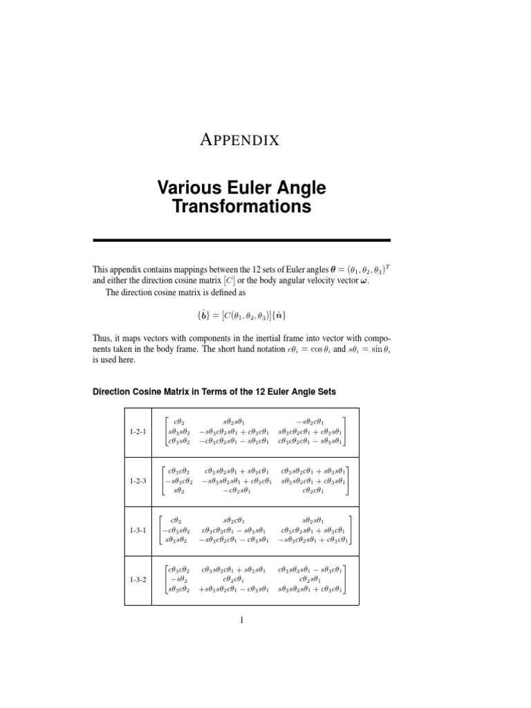 Appendix Euler Angles | PDF | Euclidean Vector | Angle