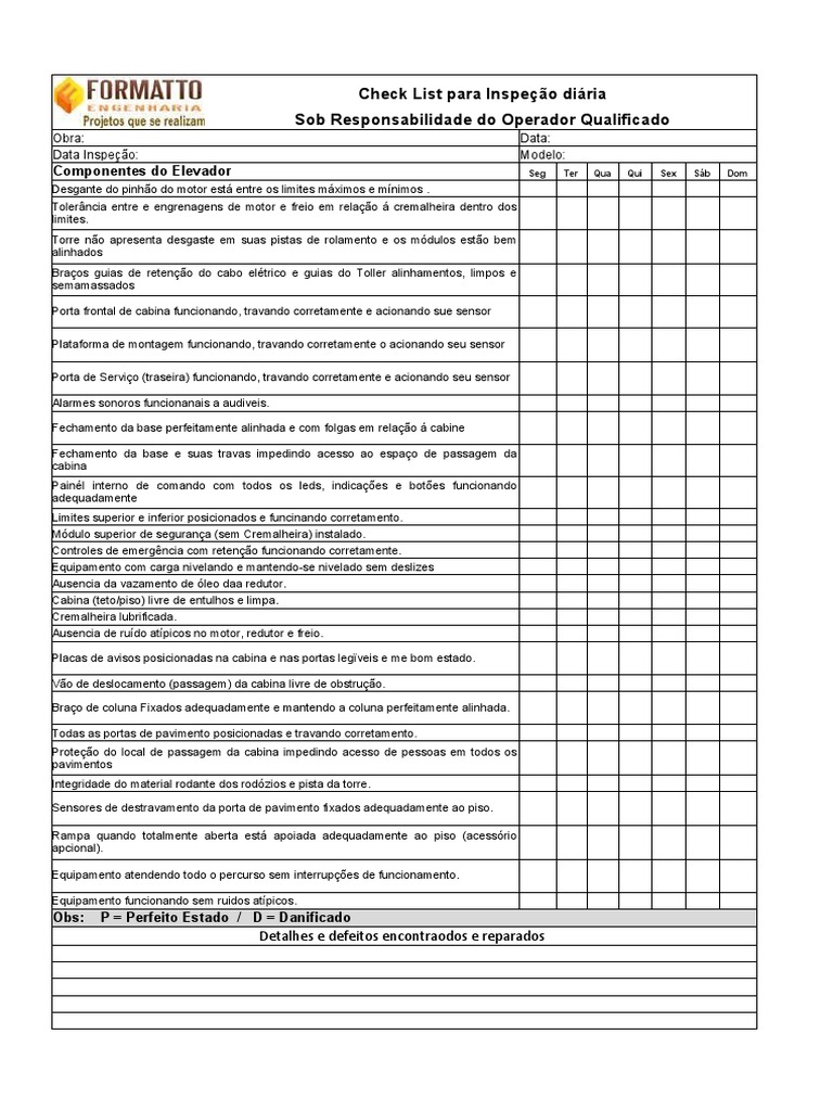 Check List - Elevador de Obra. | PDF