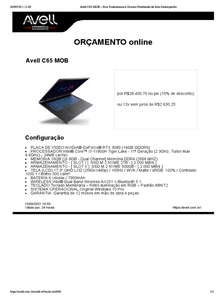 Avell C65 MOB - para Profissionais e Gamers Notebooks de Alto ...