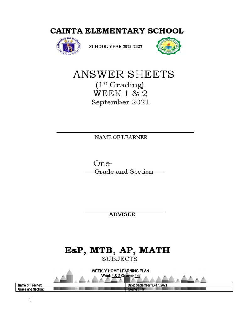 Answersheetnewsept13!17!2021 Week 1 2 | PDF