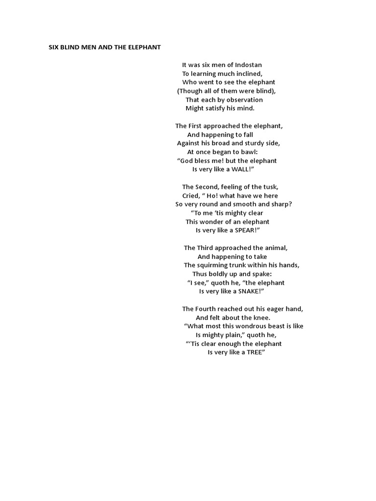 Six Blind Men and The Elephant | PDF
