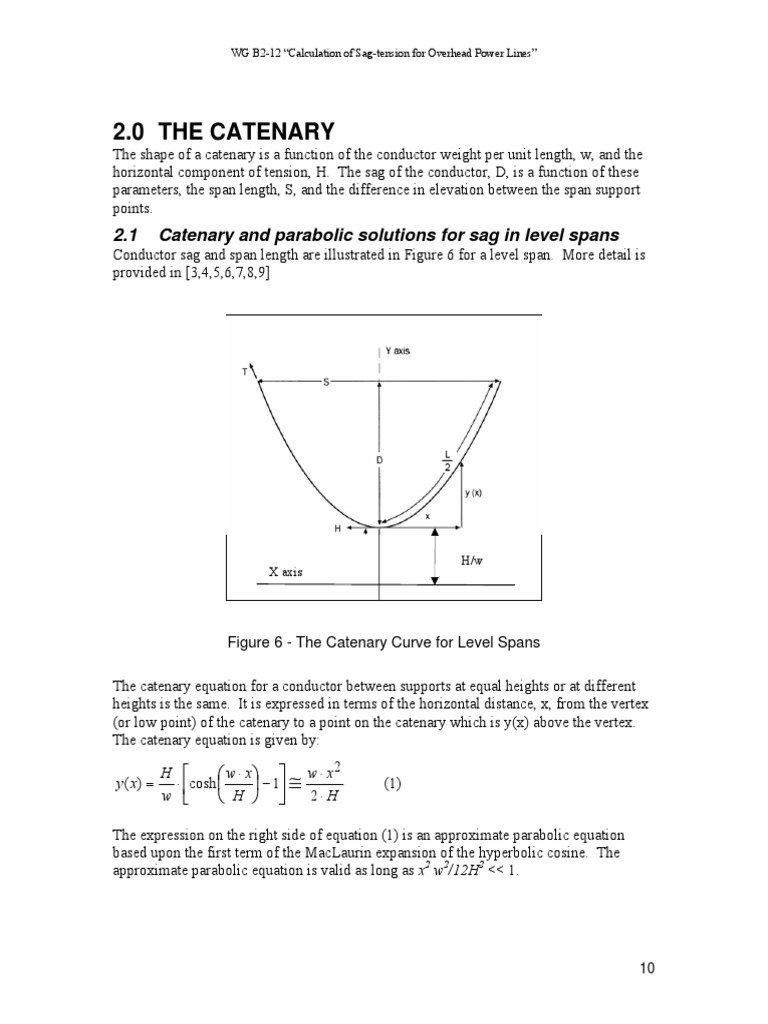 2.0 The Catenary: 2.1 Catenary and Parabolic Solutions For Sag in Level ...