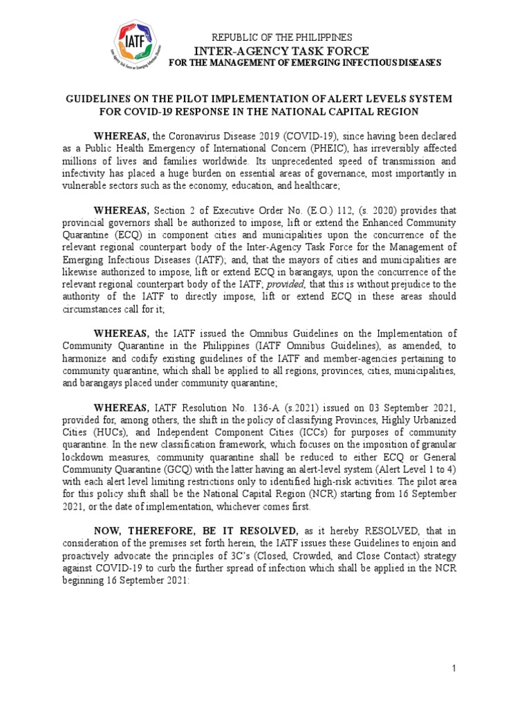 Guidelines Alert Level Implementation NCR | PDF | Quarantine | Health ...