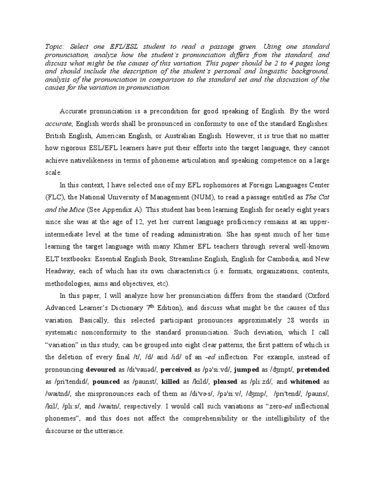 Analyzing EFL Student Pronunciation Variations | PDF | English As A ...