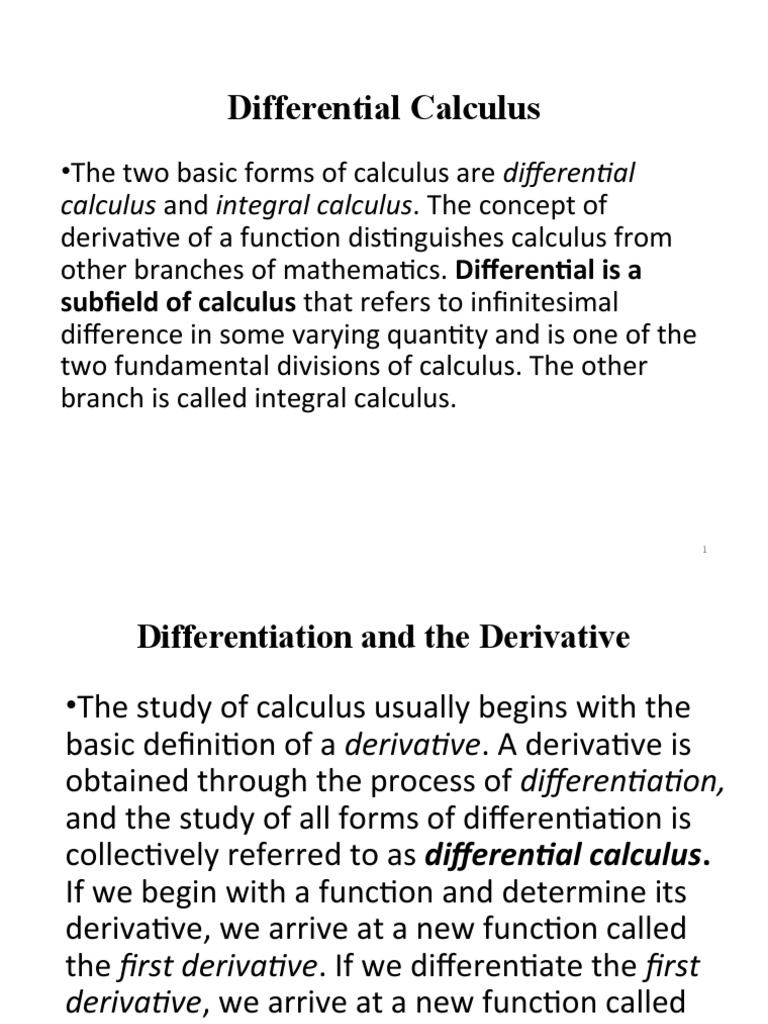 Differential Calculus Calculus: Differentials And Integrals