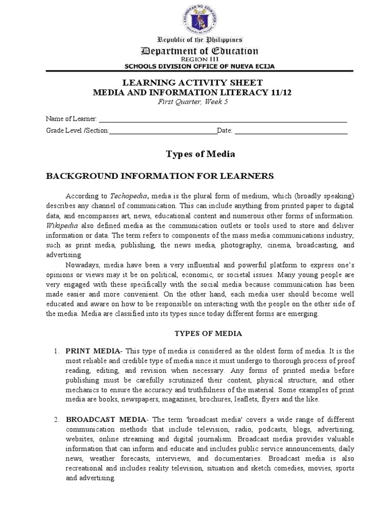 SHS MIL Week 5 - MEDIA | PDF | Mass Media | Media (Communication)