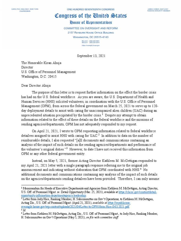 Hice Letter To OPM On Federal Volunteers | PDF | United States Office ...