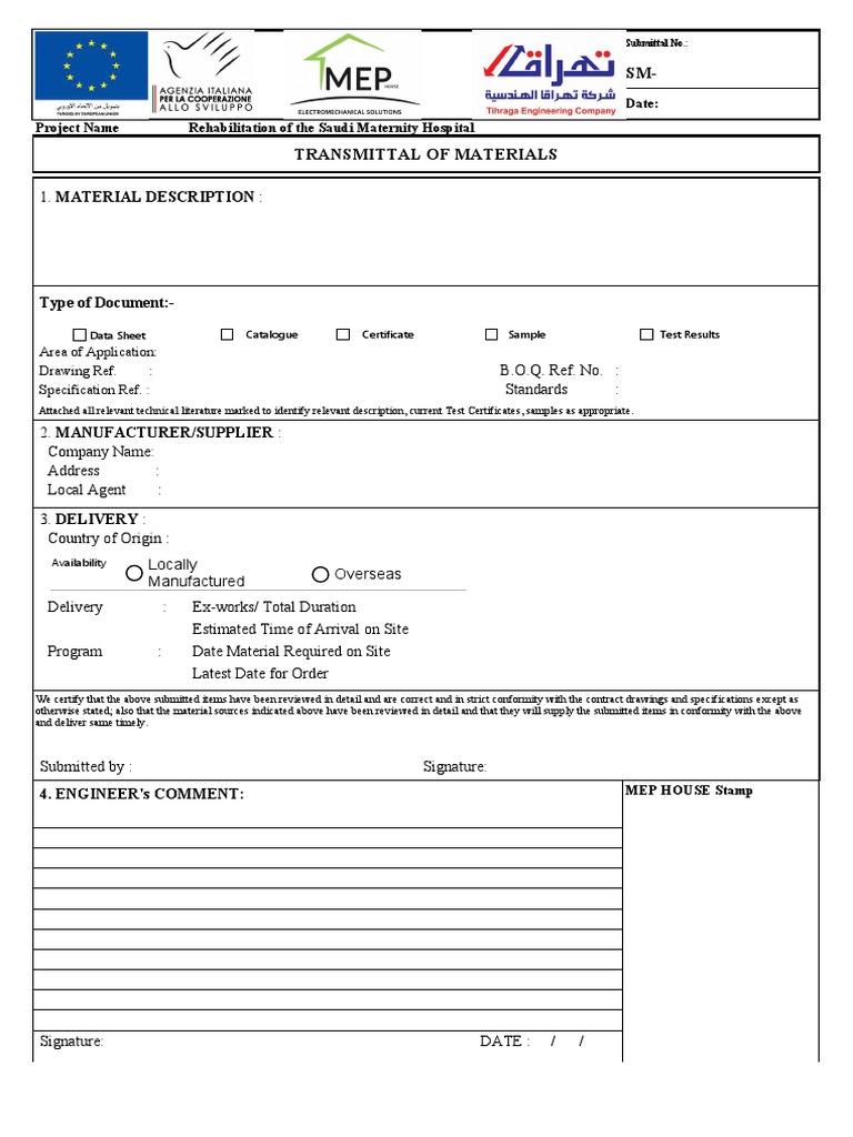003 Transmittal of Material Mep | PDF | Specification (Technical ...