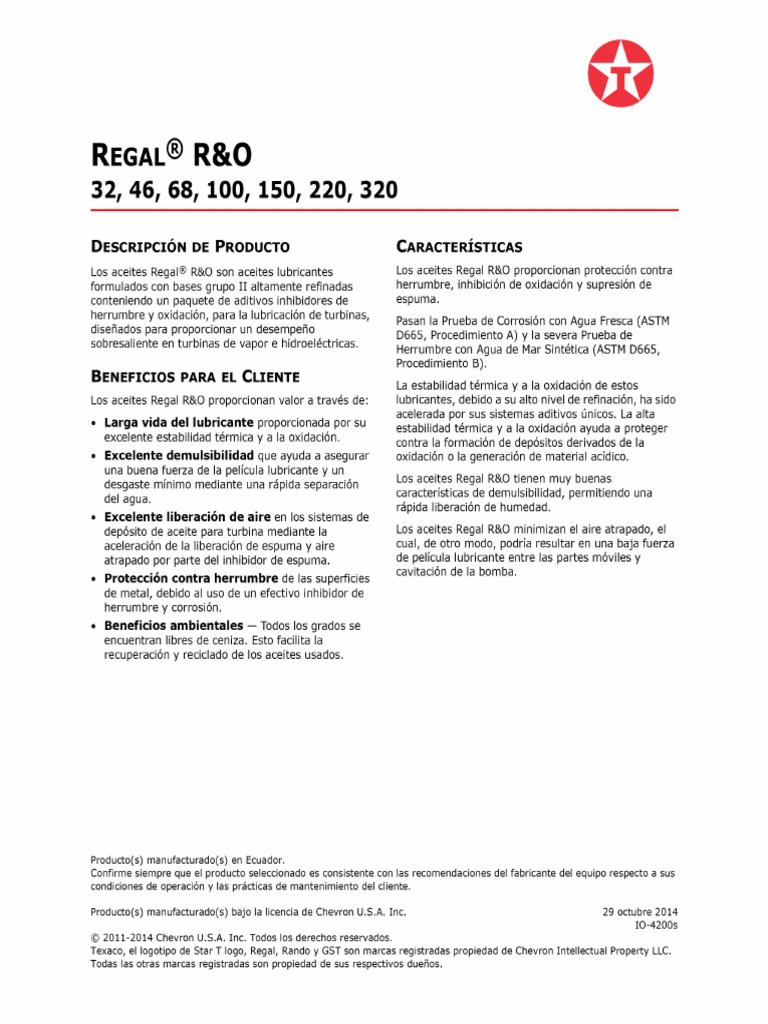 Chevron Regal R&O 32,46,68,100,150,220,320 | PDF