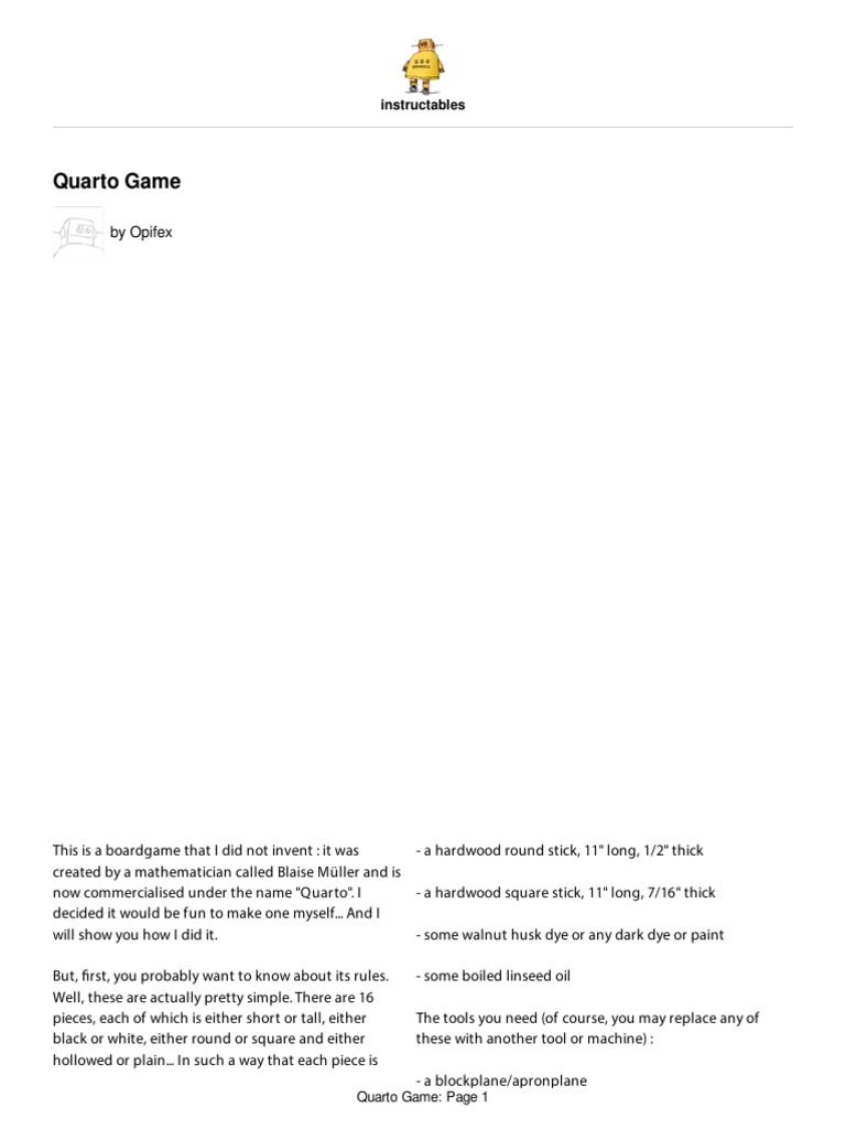 Quarto Game: Instructables | PDF | Crafts | Industrial Processes