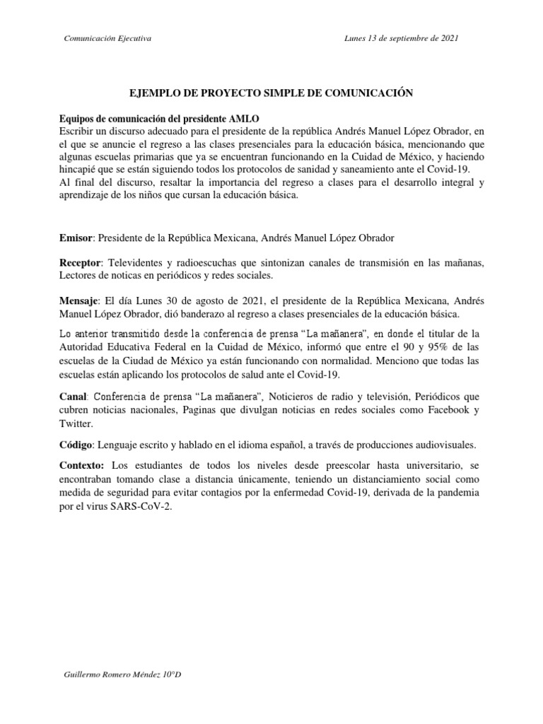 Ejemplo de Proyecto Simple de Comunicación | PDF