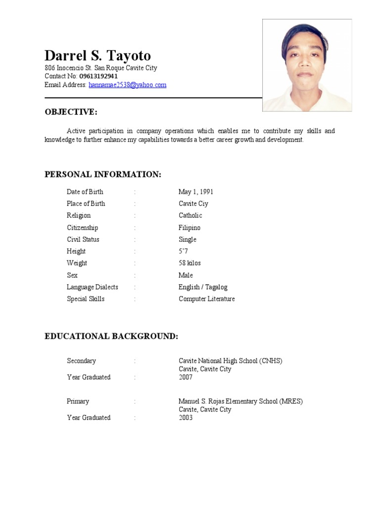 Darrel Resume With Picture | PDF