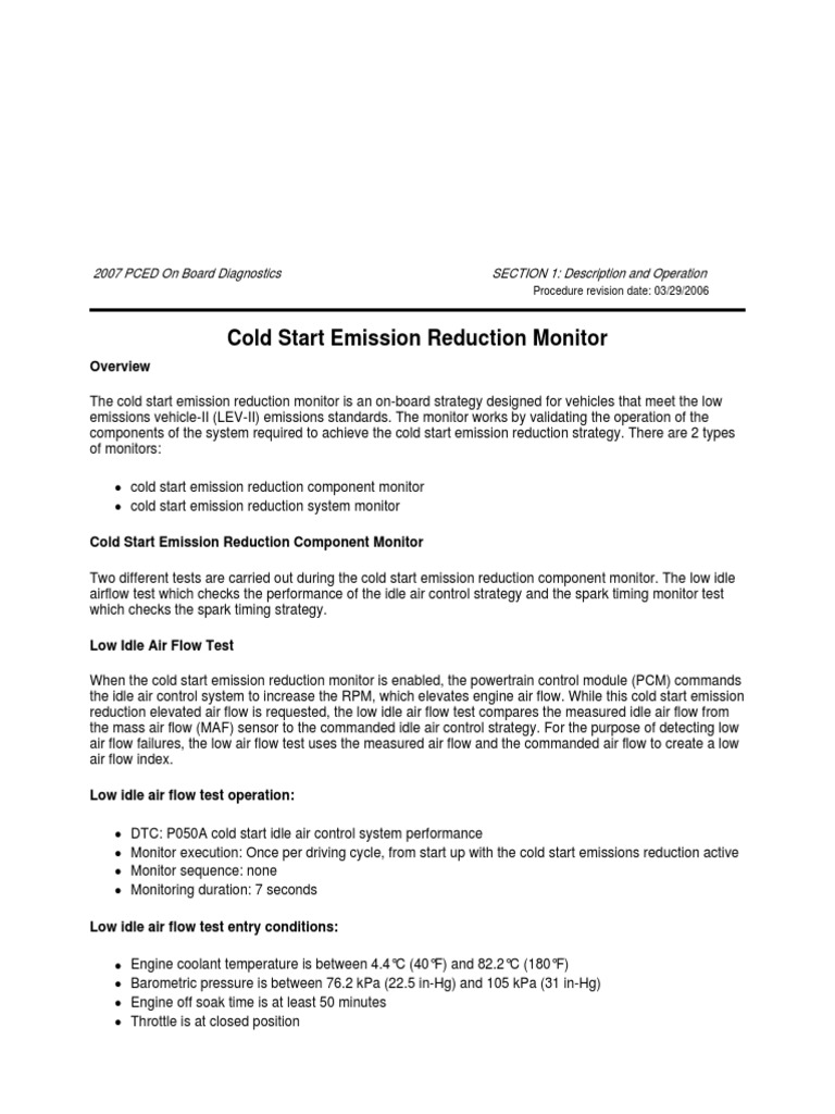 Cold Start Emission Reduction Monitor | PDF | Ignition System | Engines
