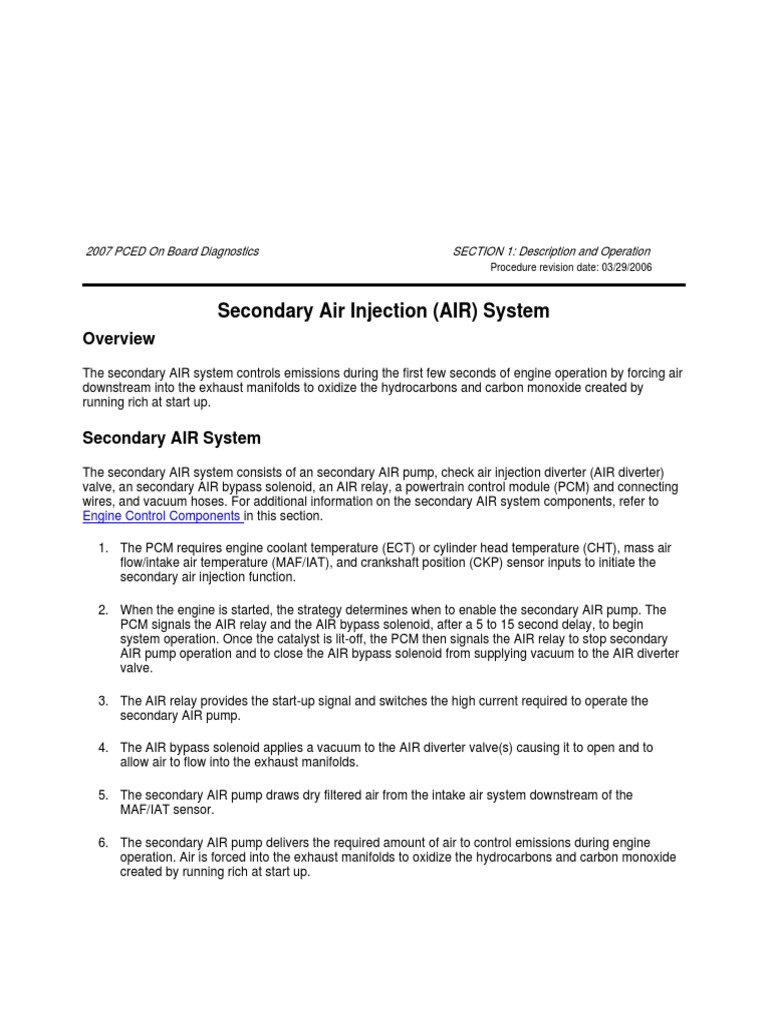 Secondary Air Injection System Overview | PDF
