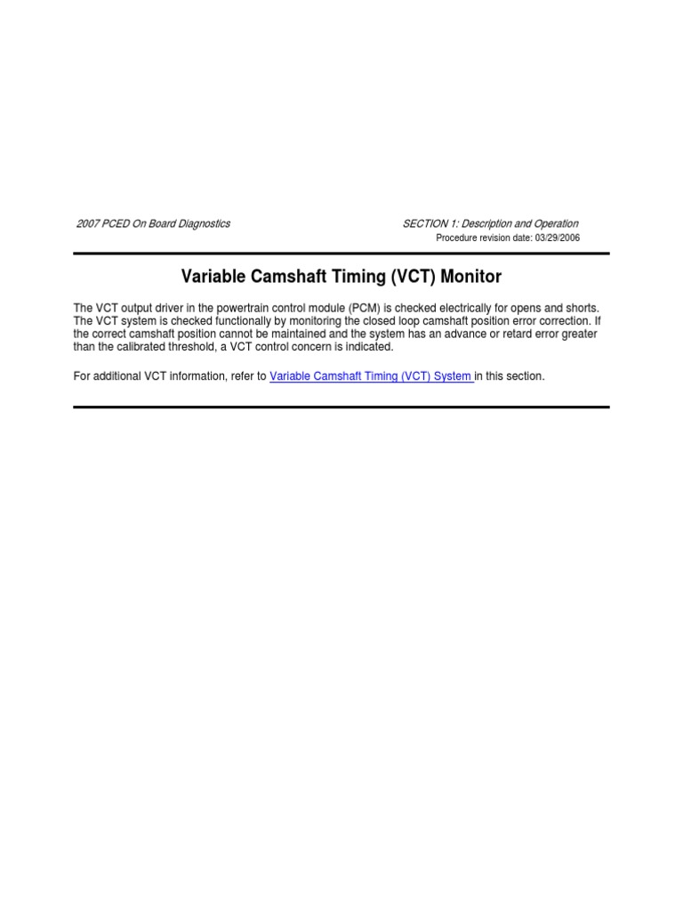 Variable Camshaft Timing (VCT) Monitor | PDF