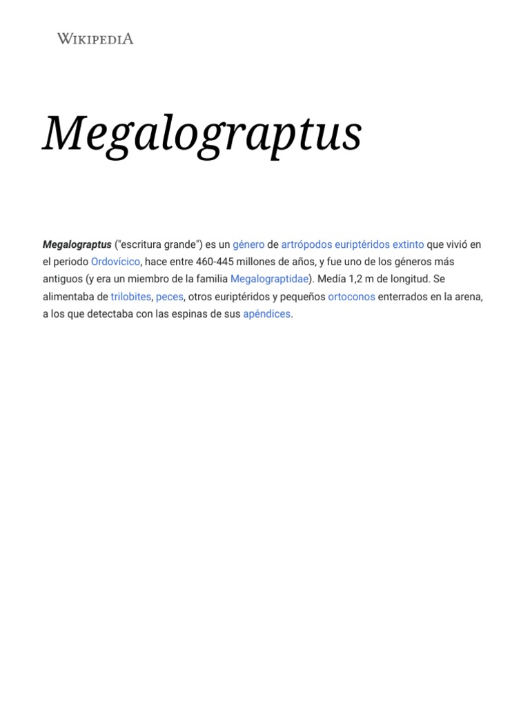 Megalograptus: Euríptero del Ordovícico | PDF | Artrópodos