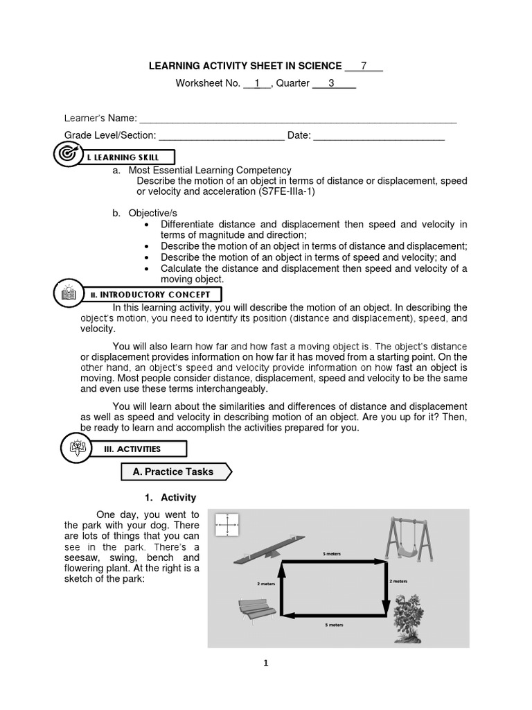 Science 7 Quarter 3 LAS 1 | PDF | Speed | Velocity