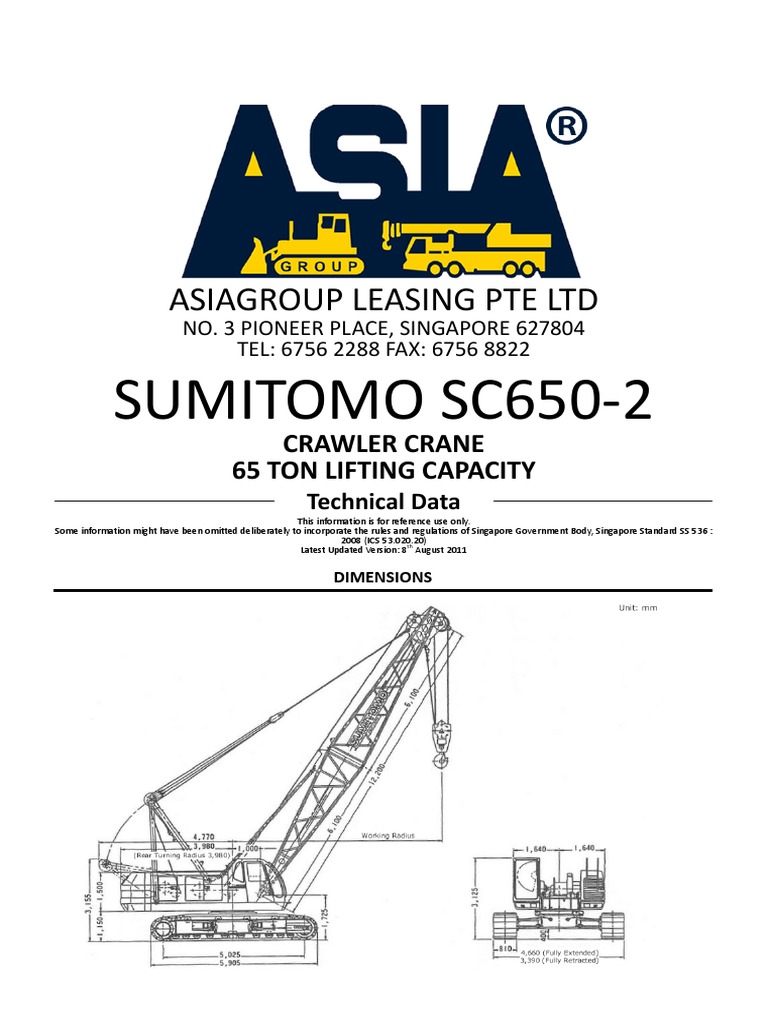 Sumitomo Sc650 2: Asiagroup Leasing Pte LTD | PDF | Crane (Machine ...
