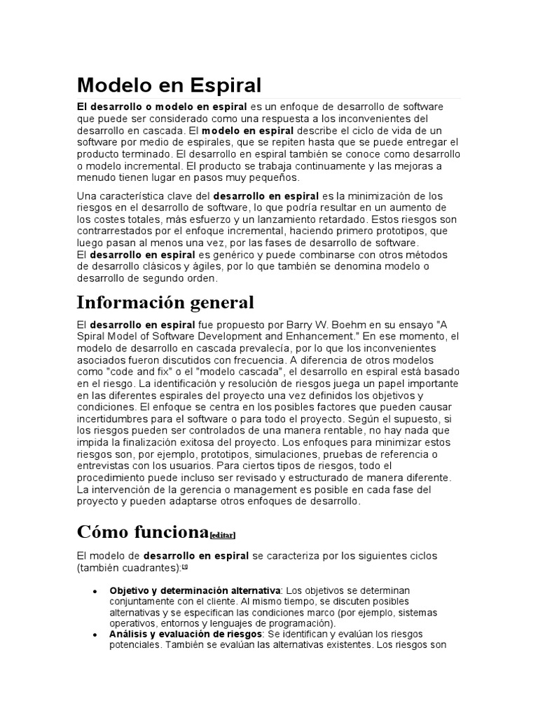 Modelo en Espiral: Desarrollo de Software | PDF | Software | Informática