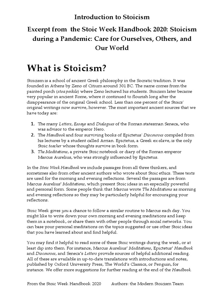 Stoic Week 2020 Intro To Stoicism | PDF | Stoicism | Virtue