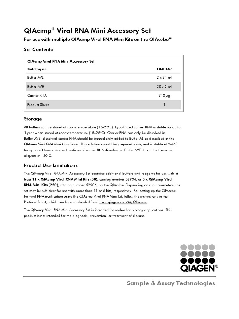 EN QIAamp Viral RNA Mini Accessory Set | PDF | Bleach | Physical Sciences