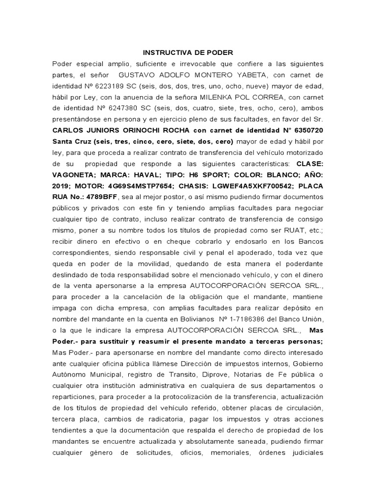 Poder Irrevocable para Venta de Vehículo | PDF | Gobierno | Justicia