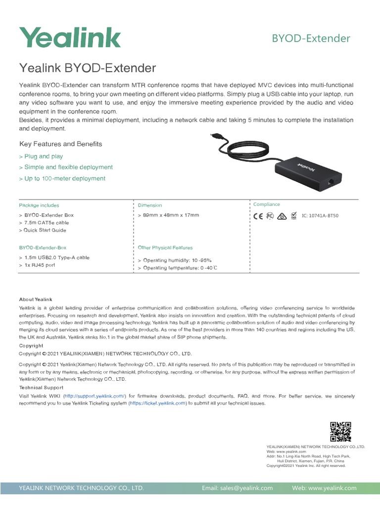 Yealink BYOD Extender Datasheet | Download Free PDF | Usb | Videotelephony