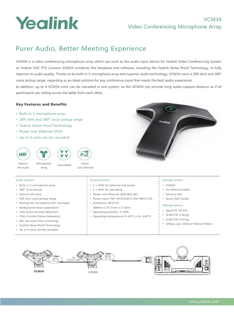 Yealink VCM34 Datasheet | PDF | Videotelephony | Microphone