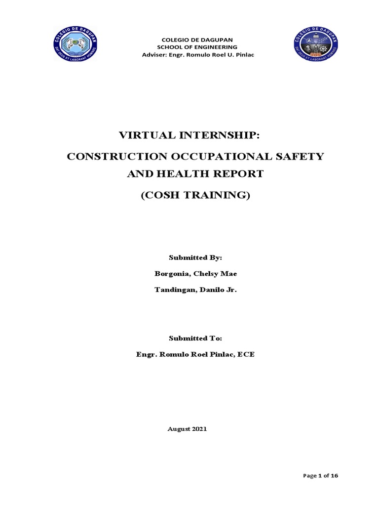 Virtual Internship: Construction Occupational Safety and Health Report ...