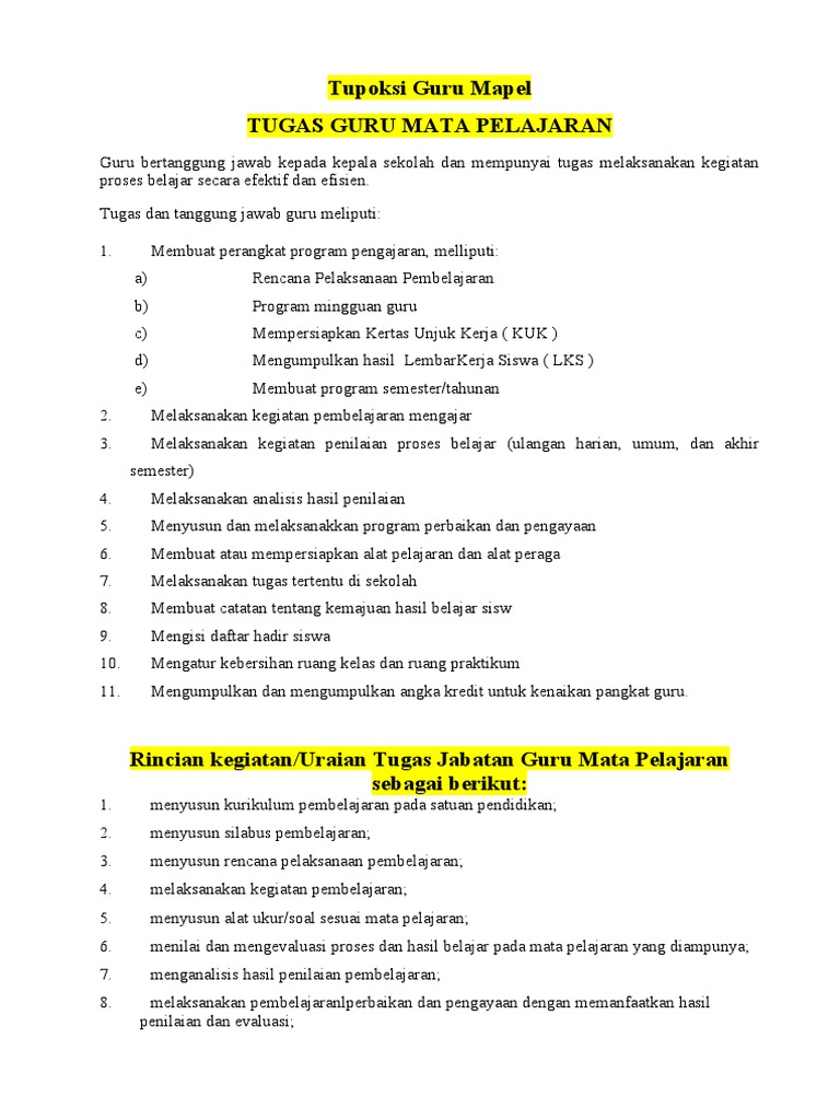 Tupoksi Guru Mapel | PDF