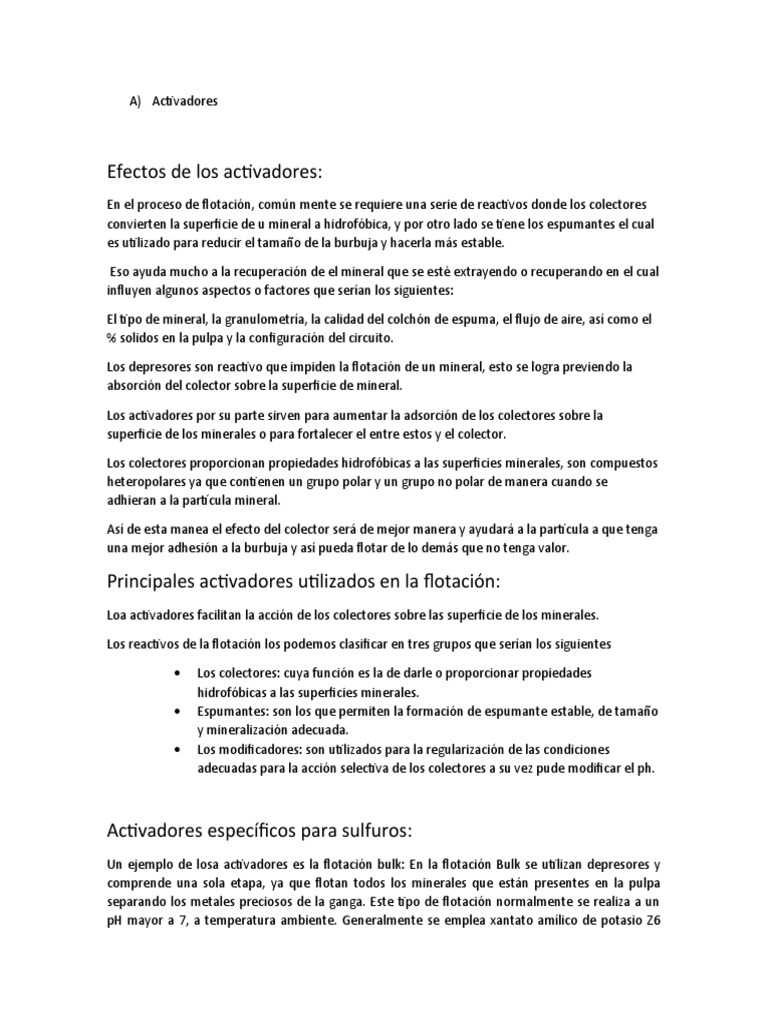 Activadores | PDF | Minerales | Cobre