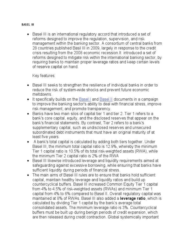 Leverage Ratios Reserve Capital: Basel Iii | PDF | Basel Iii | Capital ...