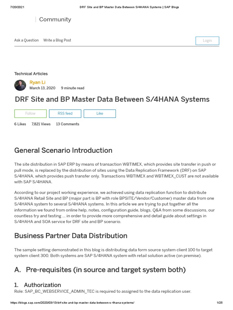 DRF Site and BP Master Data Between S/4HANA Systems: General Scenario Introduction | PDF ...