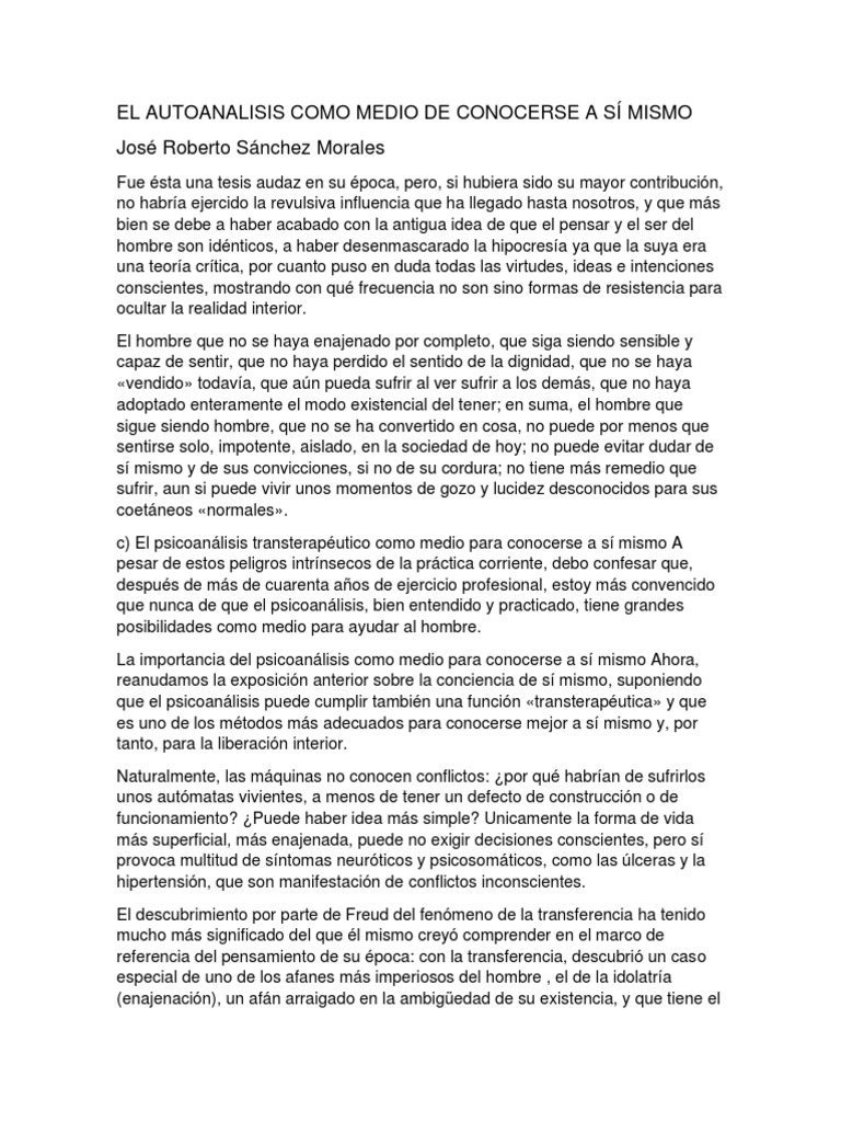 El Autoanalisis Como Medio de Conocerse A Sí Mismo | PDF ...