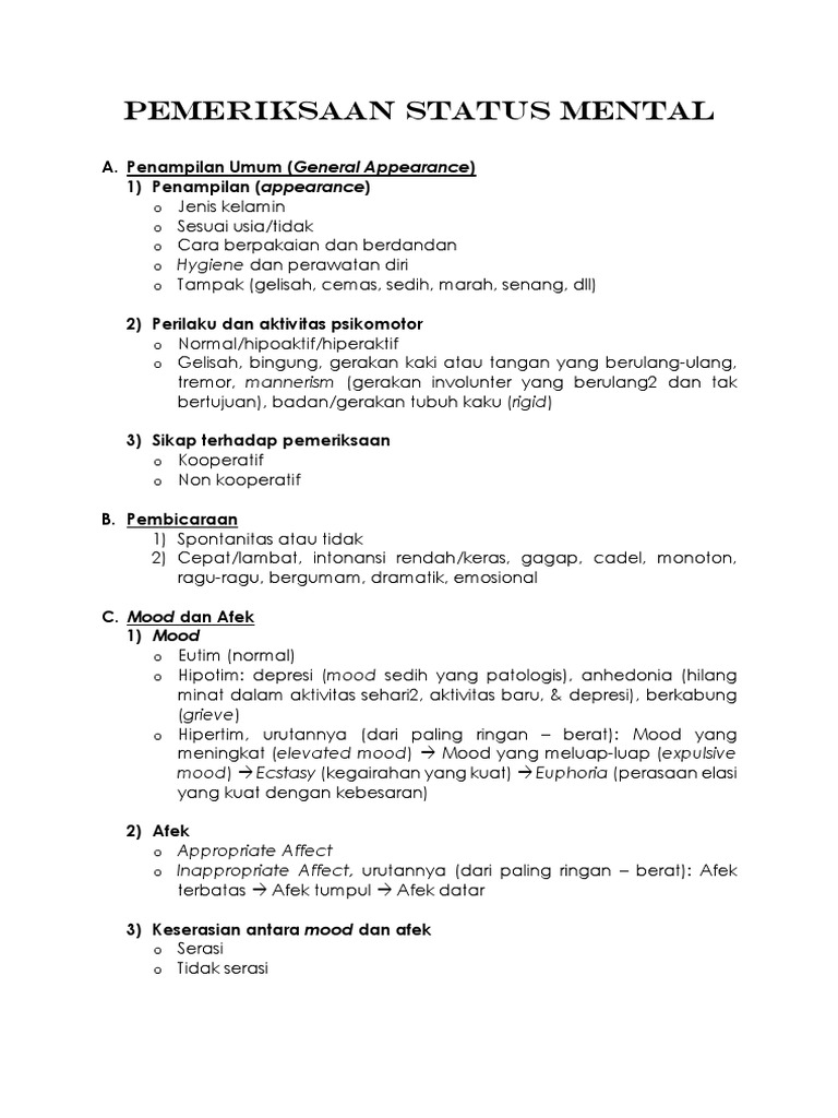 Pemeriksaan Status Mental | PDF