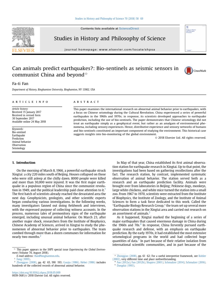 Can Animals Predict Earthquakes - Biosentinels As Seismic Sensors in ...