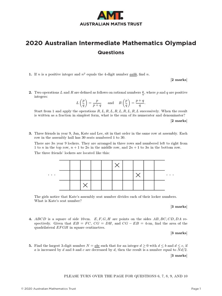 2020 AIMO Paper and Solutions W MS | PDF | Triangle | Circle