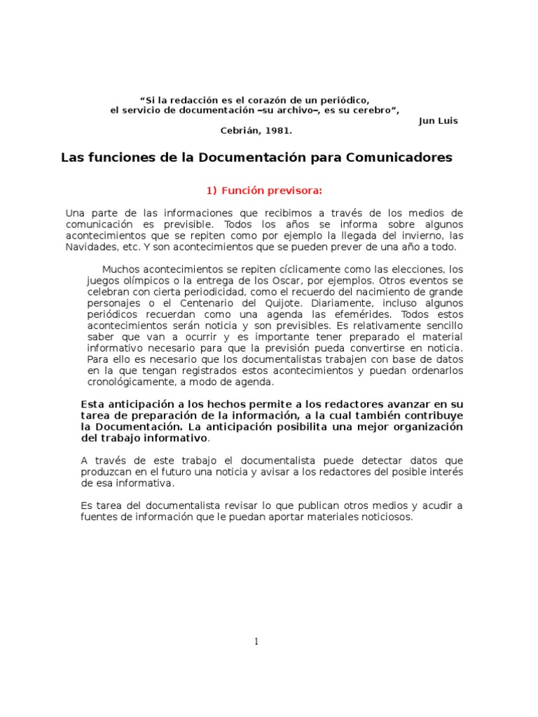 Funciones de La Documentaci N para Comunicadores | PDF | Información | Publicidad