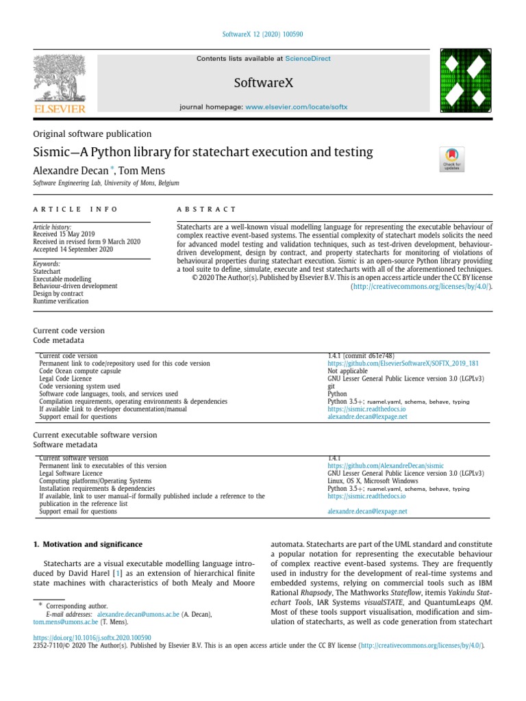 Sismic A Python Library For Statechart Execution And Testing Pdf Software Source Code