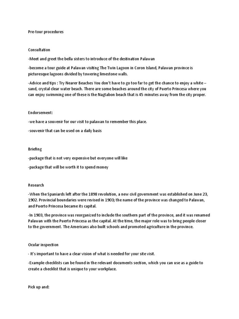 Pre Tour Procedures | PDF