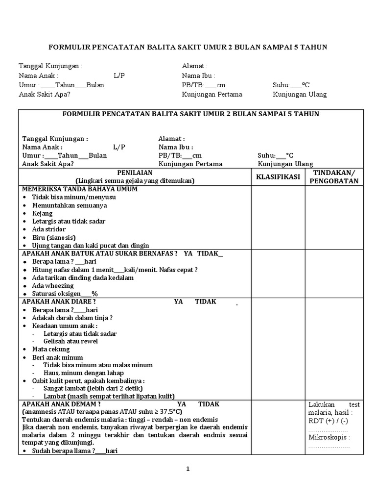 Form Pencatatan Balita Sakit 2 Bulan-5 Tahun | PDF