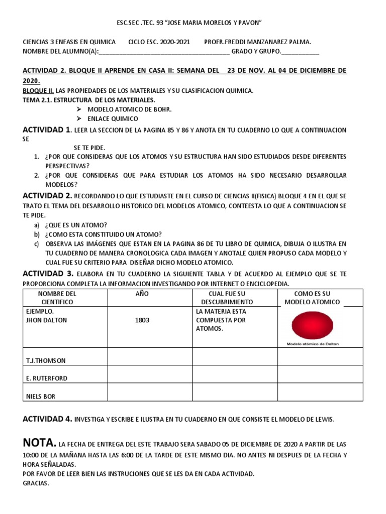 Activ 2 Bloque 2 23nov 4 Dic | Descargar gratis PDF | Tabla periódica | Química