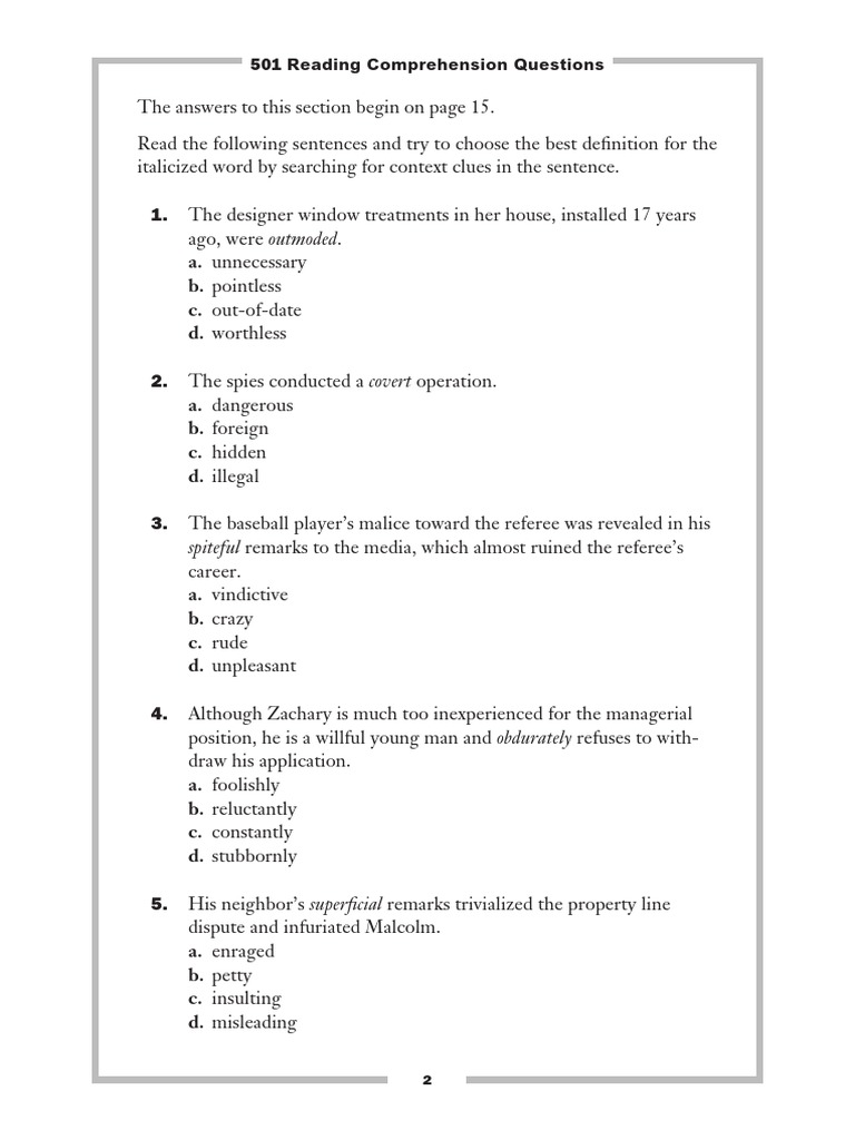 501 Reading Comprehension Questions: Spiteful Remarks To The Media ...